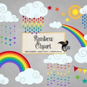 Rainbow Clipart, Vector Rainbow Clip Art, Clouds, Weather Clipart, Rain ...