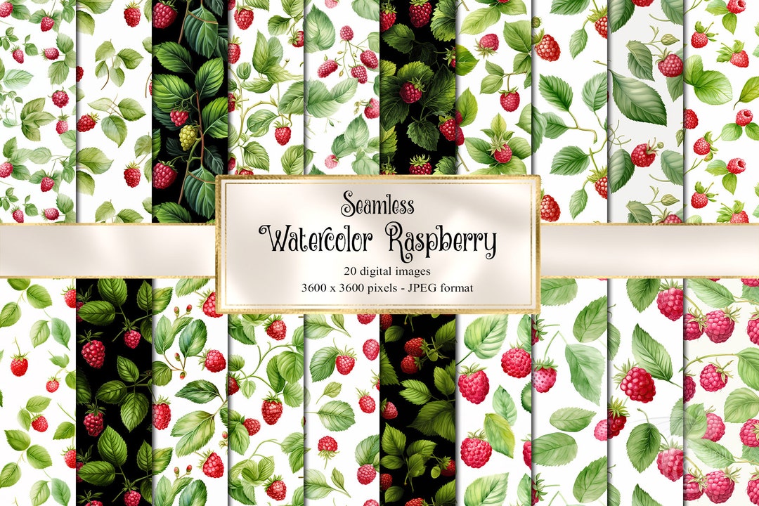 Watercolor Raspberry Digital Paper, Seamless Raspberries Fruit ...