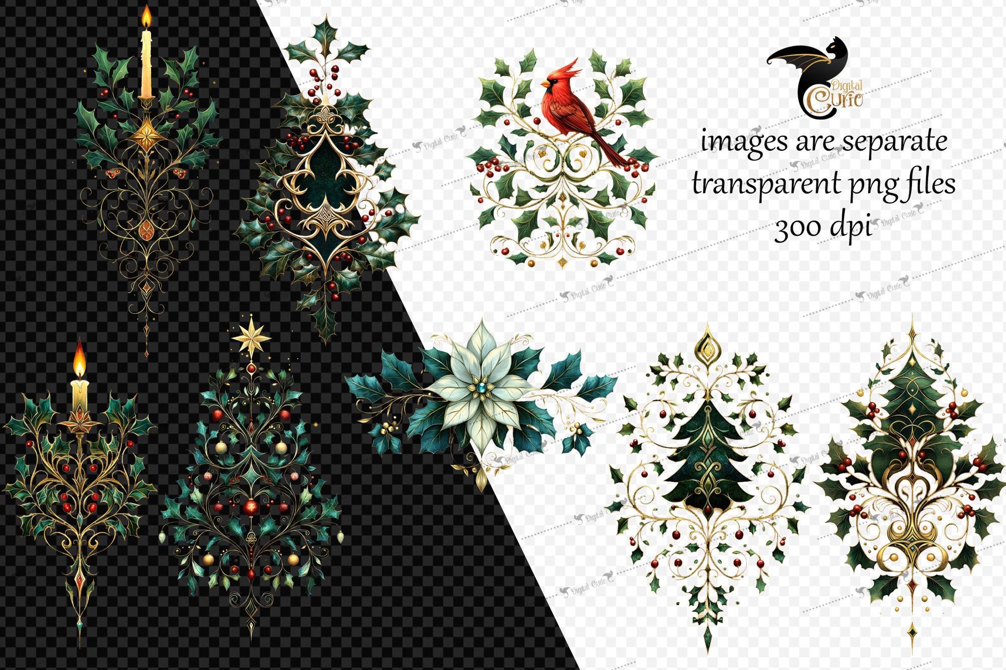 Elven Christmas Graphics – Fantasy Floral Emblems, PNG (digital ...