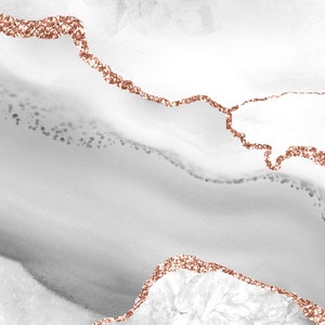 White and Rose Gold Agate Borders, Digital Watercolor Geode PNG ...