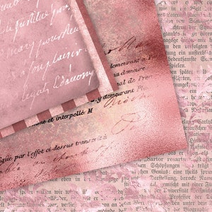 Pink Ephemera Digital Paper, Instant Download Vintage Scrapbook Paper ...