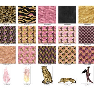 Pink and Gold Tiger Digital Paper, Seamless Tiger Stripe Patterns ...