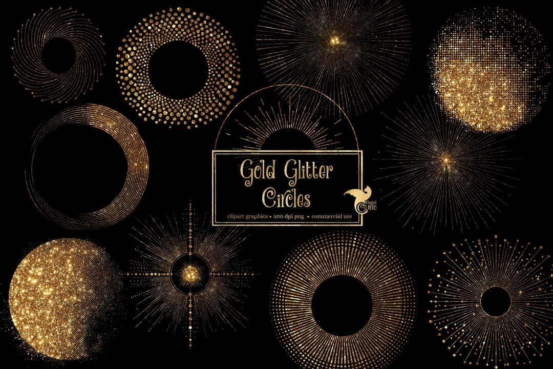 Gold Glitter Circle Clipart, Boho Graphics (PNG, Instant Download) - Etsy