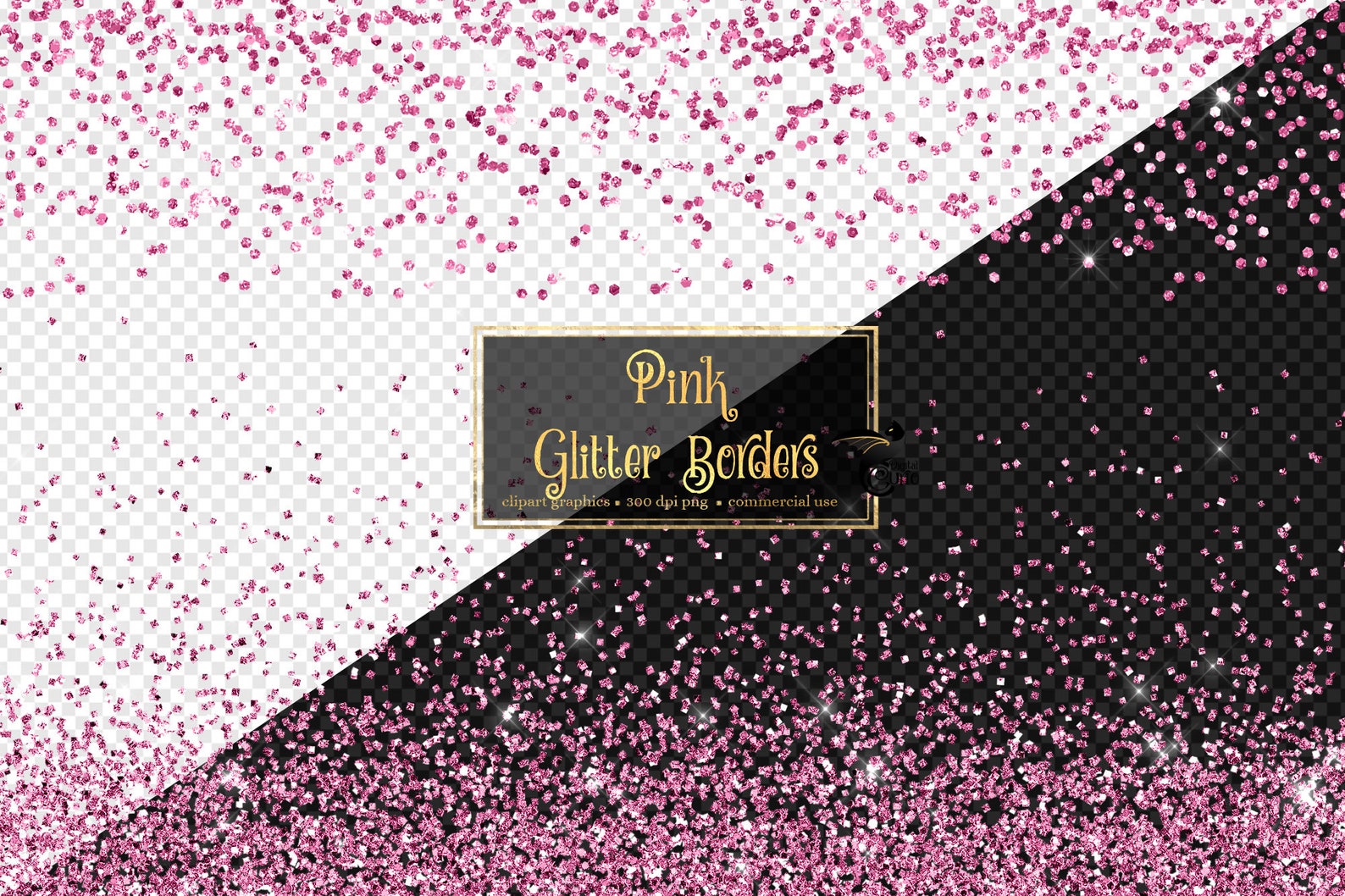 Pink Glitter Borders Clipart Pink Glitter Png Overlays Clip | Etsy