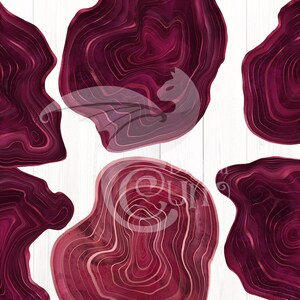 Watercolor Burgundy Agate Clipart, Gold Agate Geode Digital Graphic ...