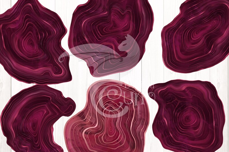 Watercolor Burgundy Agate Clipart Gold Agate Geode Digital - Etsy