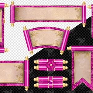 Hot Pink Scrolls Clipart - Digital Tapestry Clip Art for Magic Fantasy ...