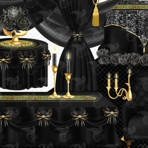 Black and Gold Tables Clipart - Digital Wedding Banquet Scene Creator ...