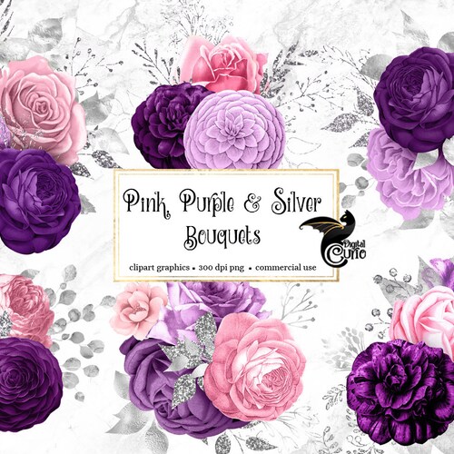 Purple and Silver Floral Clip Art Digital Instant Download - Etsy