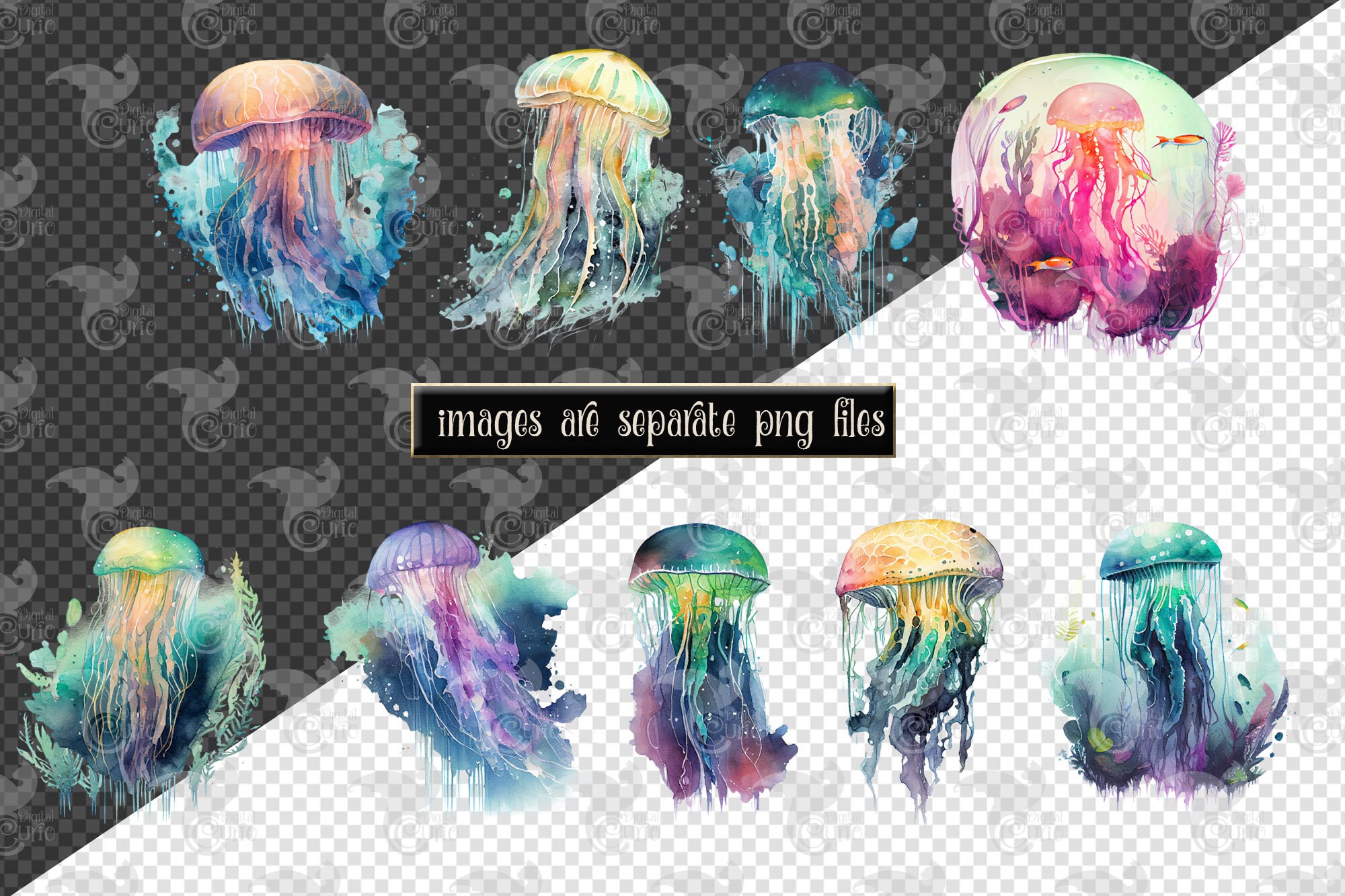 Watercolor Jellyfish Clipart, Nautical Ocean PNG Graphics (commercial ...