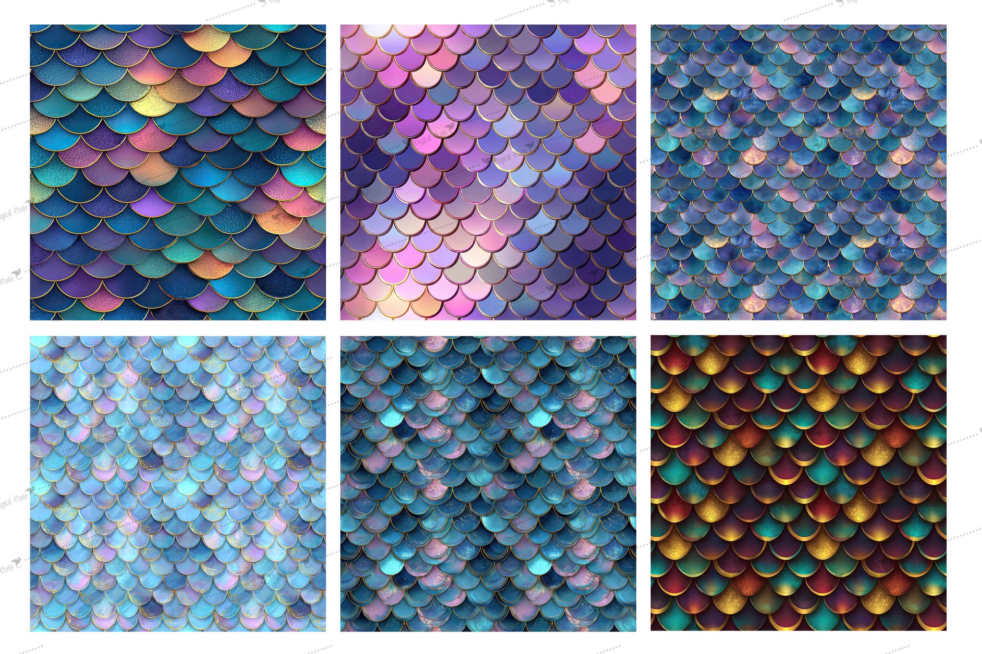 Shining Mermaid Scales Digital Paper, Seamless Scale Patterns (digital ...