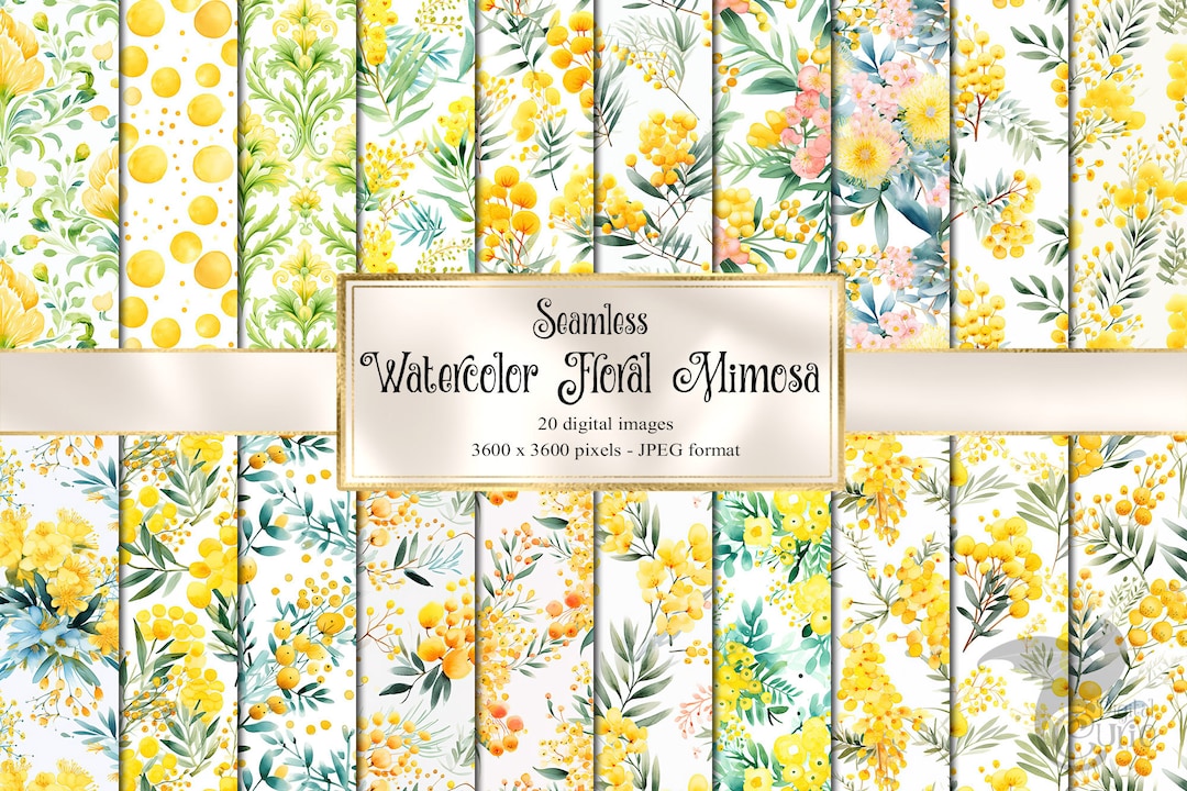 Watercolor Floral Mimosa Digital Paper, Seamless Printable Textures ...