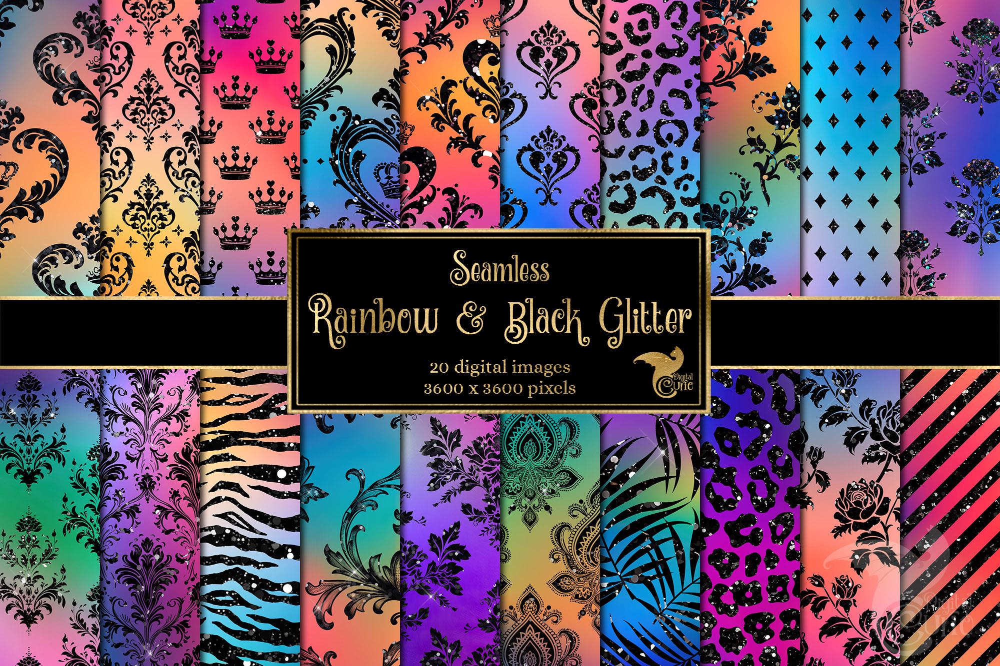 Rainbow Glitter Digital Paper, Damask & Royal Patterns (digital ...