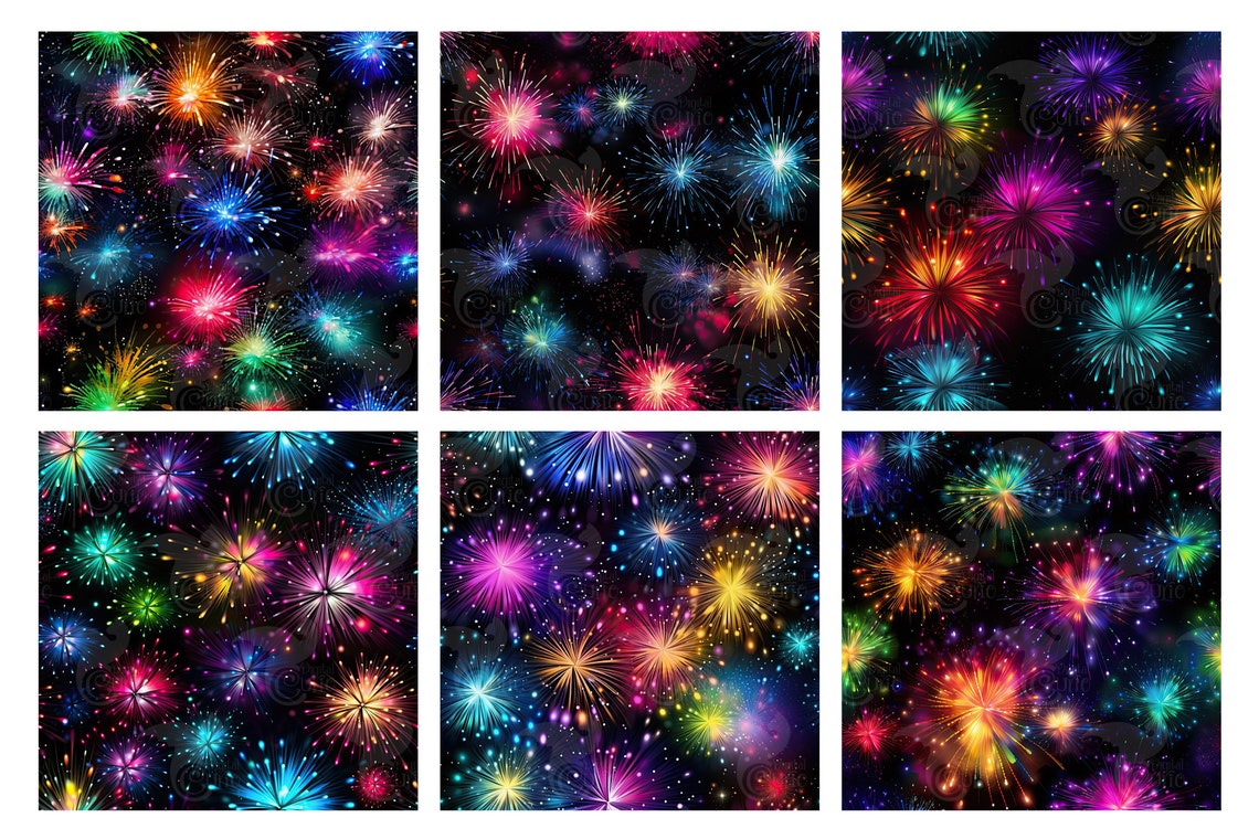 Rainbow Fireworks Digital Paper, Seamless Printable Textures Printable ...