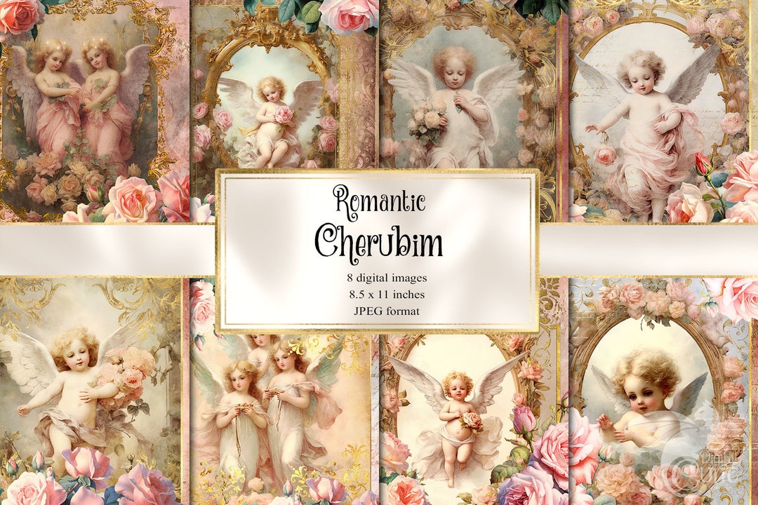 Romantic Cherubim Journal Paper, Cherub Angel Notebook Digital Paper ...