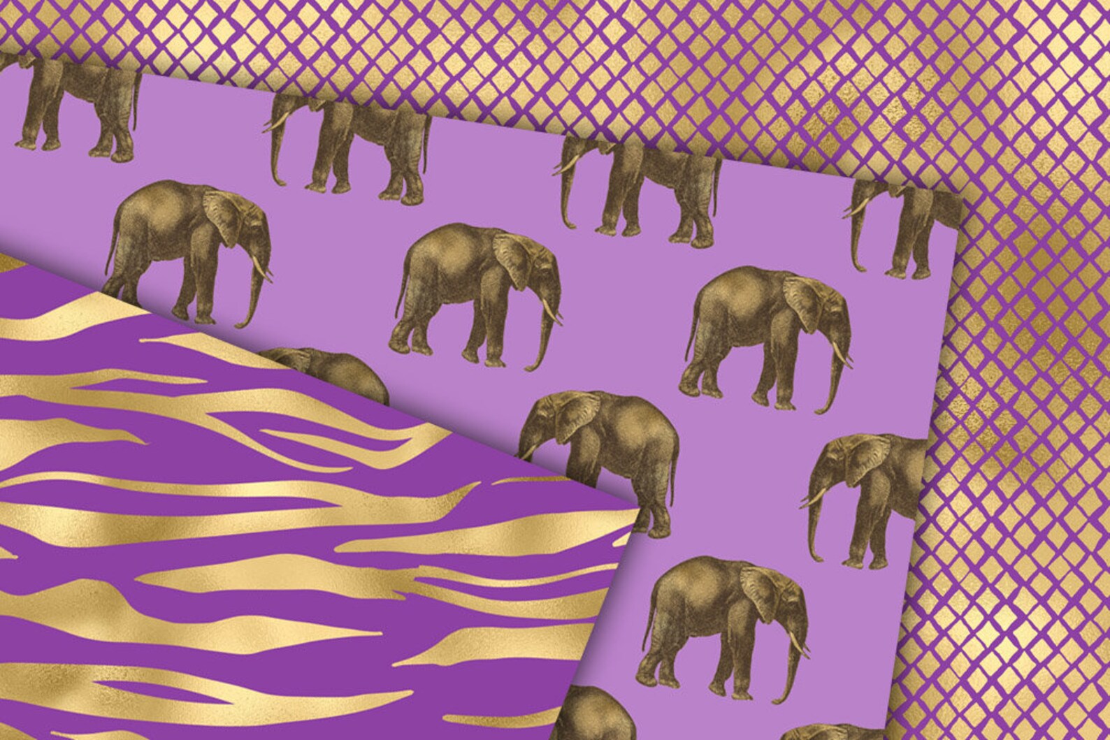 Purple and Gold Animal Skins Digital Paper Seamless African | Etsy