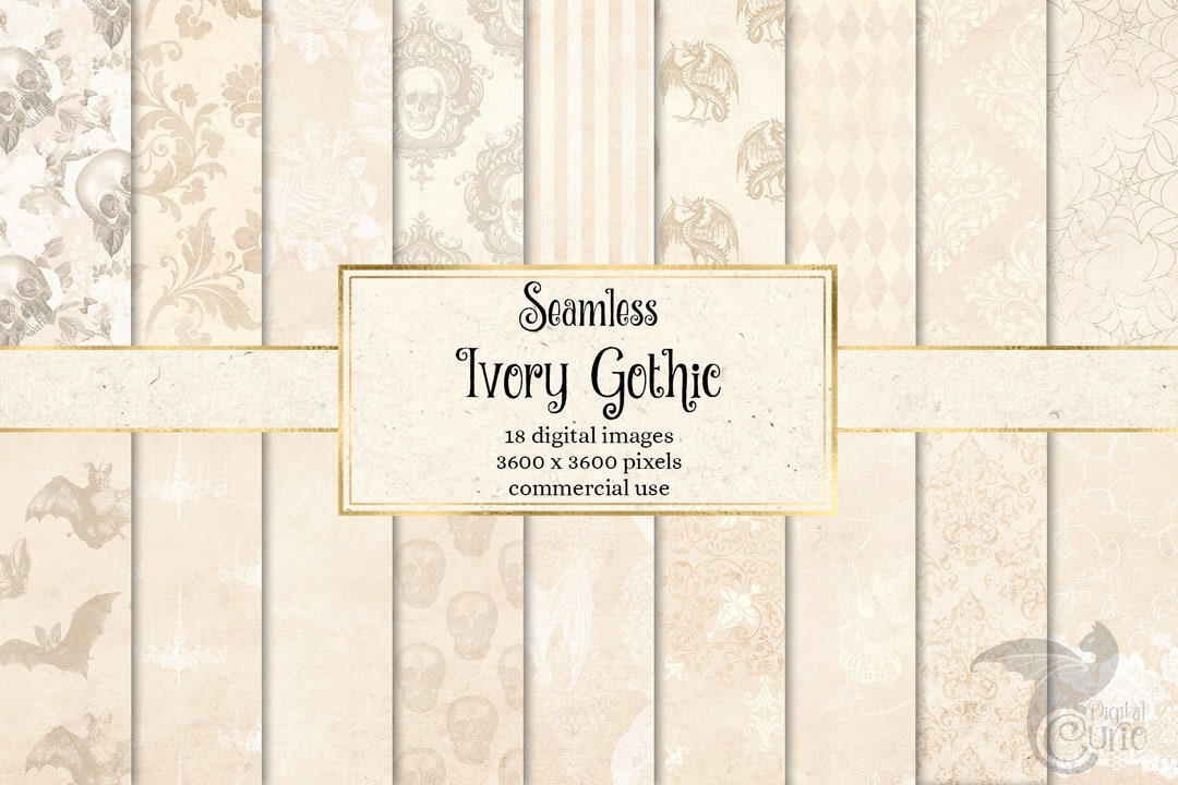 Ivory Gothic Digital Paper, Seamless Skull Damask Halloween Scrapbook ...