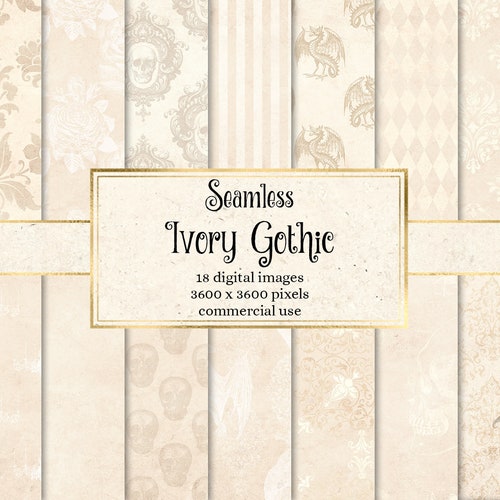 Ivory Gothic Digital Paper Seamless Skull Damask Halloween - Etsy