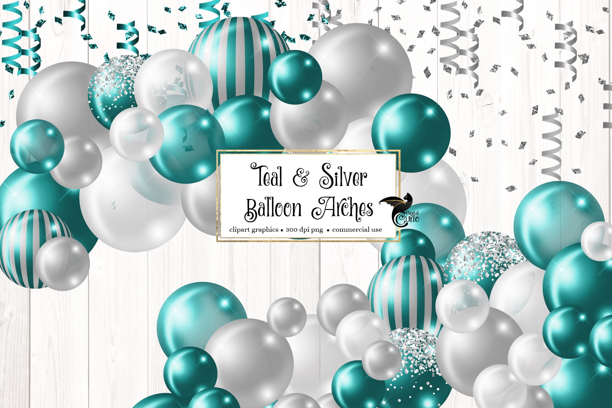 Teal and Silver Balloon Arch Clipart Blue Balloon Png Digital - Etsy