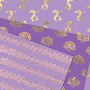 Purple and Gold Mermaid Digital Paper, Seamless Gold Mermaid Patterns ...