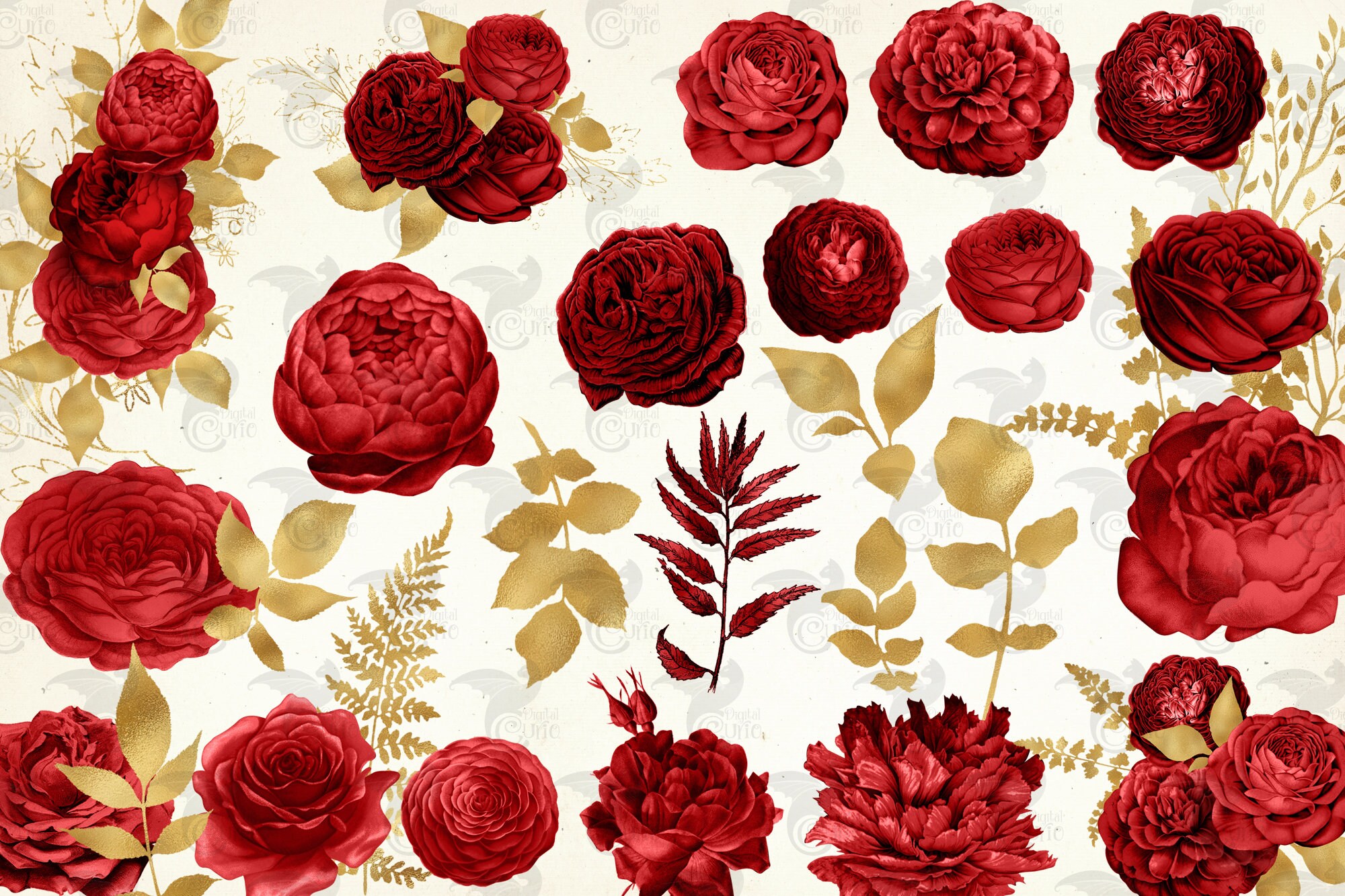 Red and Gold Roses Clipart – Floral Bouquet Graphics (PNG) - Etsy