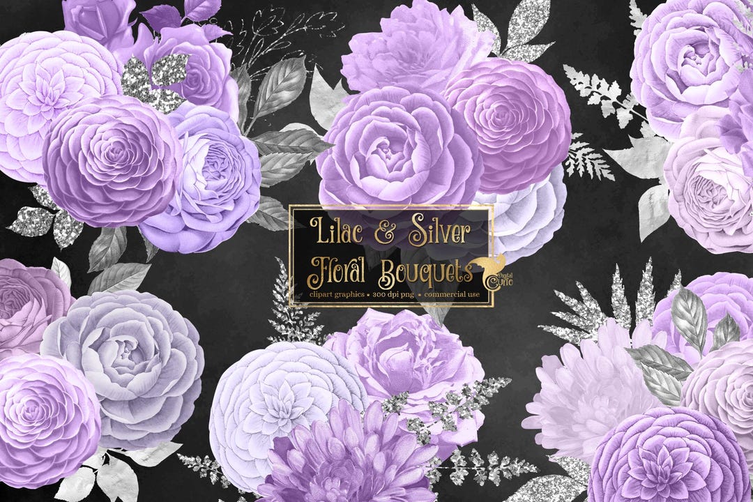 Lilac and Silver Floral Bouquets Clipart, Digital Instant Download ...