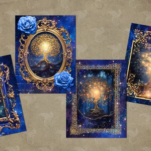 Romantic Celestial Trees Journal Paper, Notebook Digital Paper Rococo Fantasy Junk Journal Pages ...