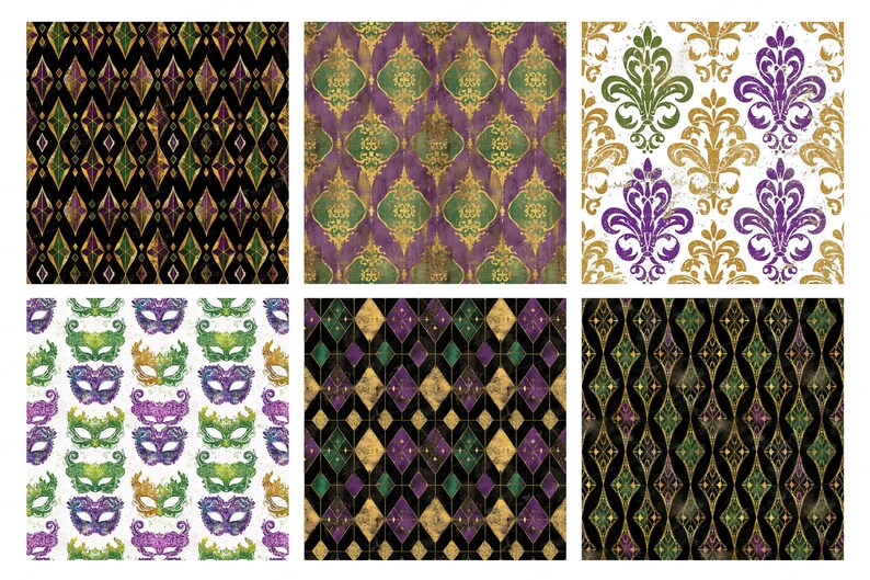 Grunge Mardi Gras Digital Paper - Seamless Printable Digital ...
