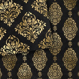 Black and Gold Damask Digital Paper, Seamless Patterns (digital ...