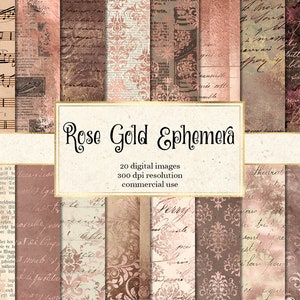 Rose Gold Ephemera Digital Paper Instant Download Vintage | Etsy