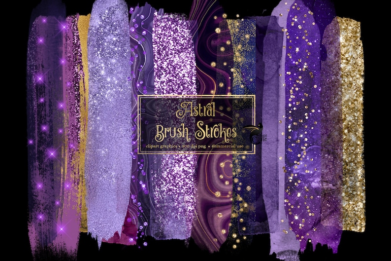 Watercolor Brush Stroke Clipart, Gold Glitter Paint, Purple Design ...
