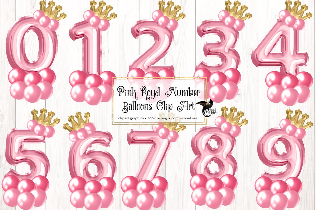Pink Royal Number Balloon Clip Art - Digital Instant Download Graphics ...