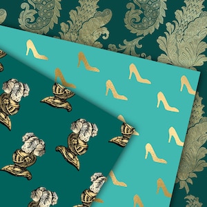 Turquoise and Gold Princess Digital Paper, Seamless Teal Aqua Princess ...
