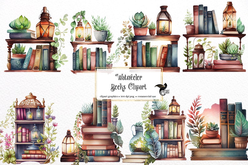 Watercolor Book Clipart Book Shelves and Stacks PNG Format - Etsy