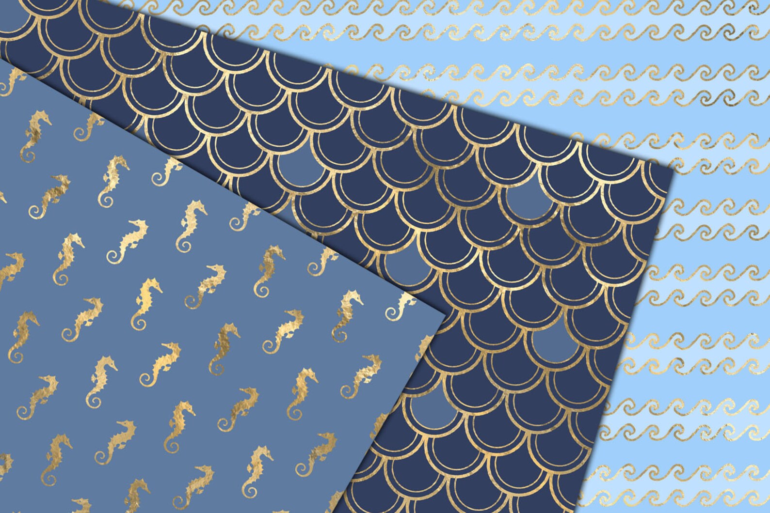 Blue and Gold Mermaid Digital Paper Seamless Gold Mermaid - Etsy