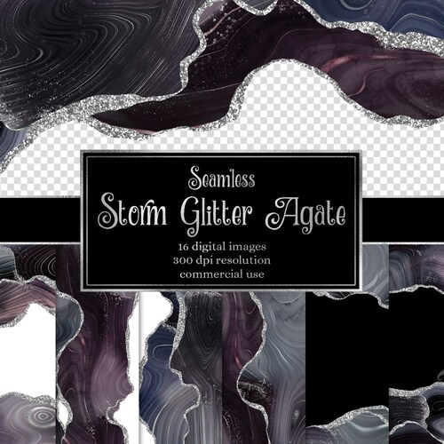 Teal and Silver Agate Borders Digital Watercolor Geode PNG | Etsy