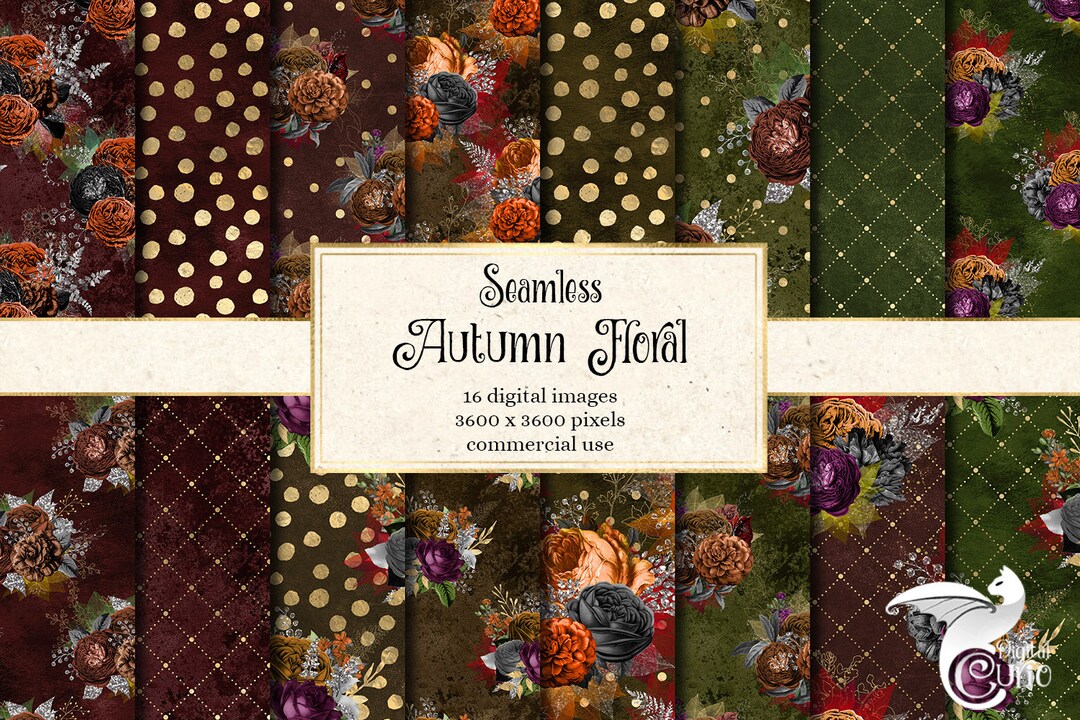 Autumn Floral Digital Paper, Seamless Fall Flower Backgrounds ...