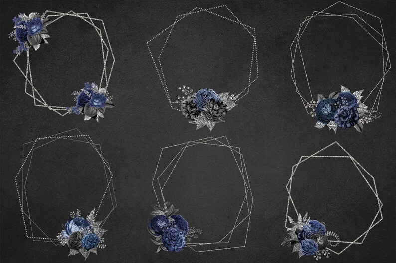 Navy and Silver Geometric Frames Clipart Silver Glitter | Etsy