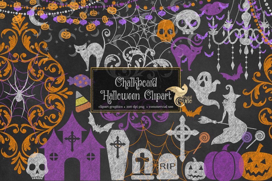 Chalkboard Halloween Clipart, Halloween Confetti Overlays and Clip Art ...