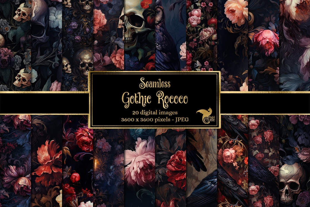 Gothic Rococo Digital Paper, Seamless Backgrounds Pattern Gothic Floral ...