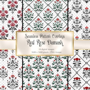 Red Rose Damask Pattern Overlays, Seamless Patterns in PNG Format With ...