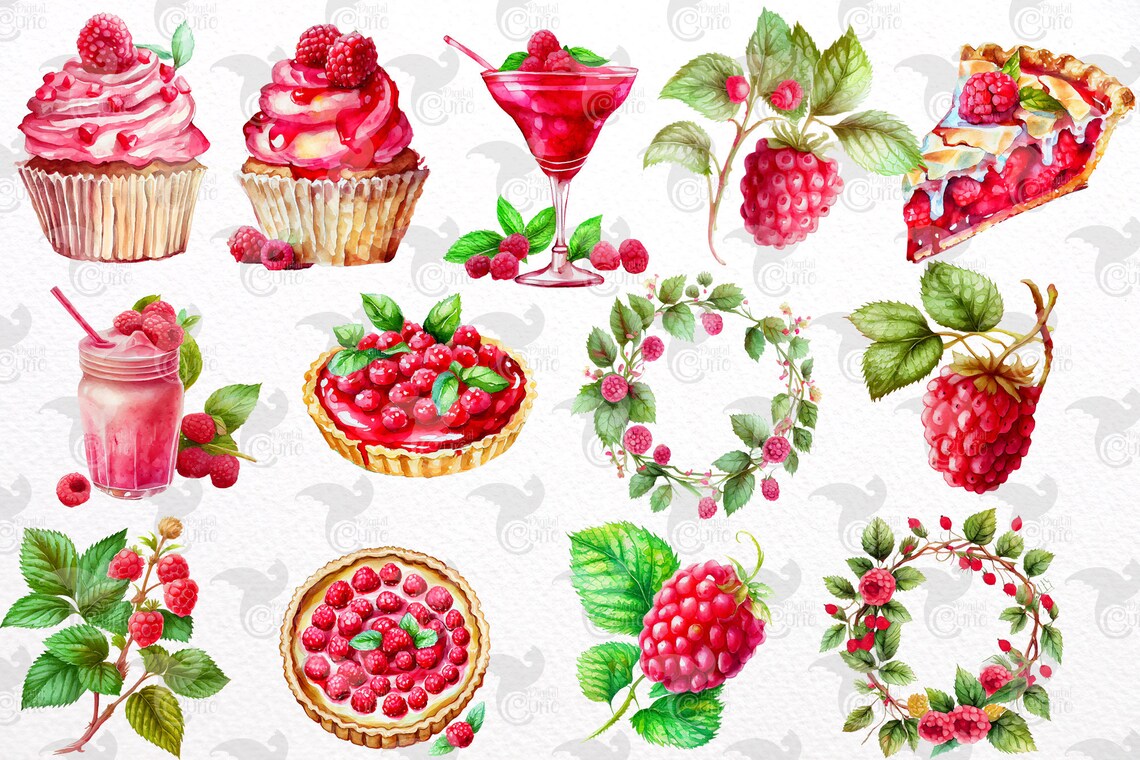 Watercolor Raspberry Clipart - Digital Png Raspberry Graphics for ...