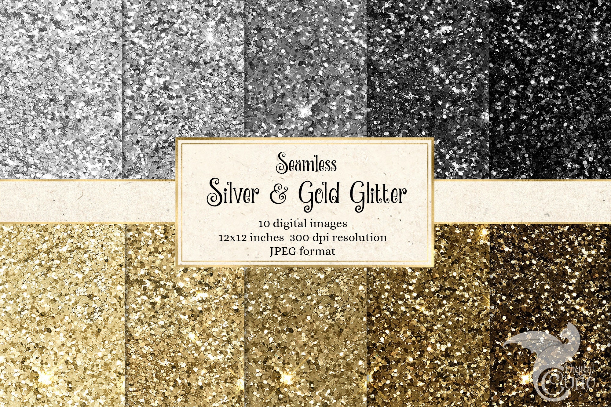 Silver and Gold Glitter Textures – Seamless Digital Paper (12x12 ...