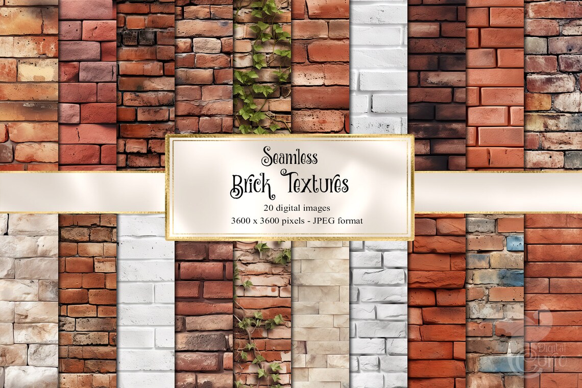 Brick Textures Digital Paper, Seamless Rustic Wall Backgrounds (digital ...