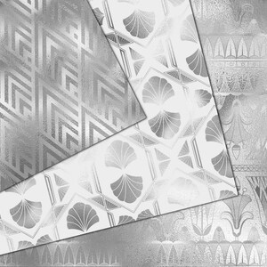Silver Art Deco Digital Paper, Seamless Deco Patterns in Silver Foil ...