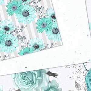 Turquoise Floral Digital Paper, Seamless Backgrounds With Aqua Flower ...