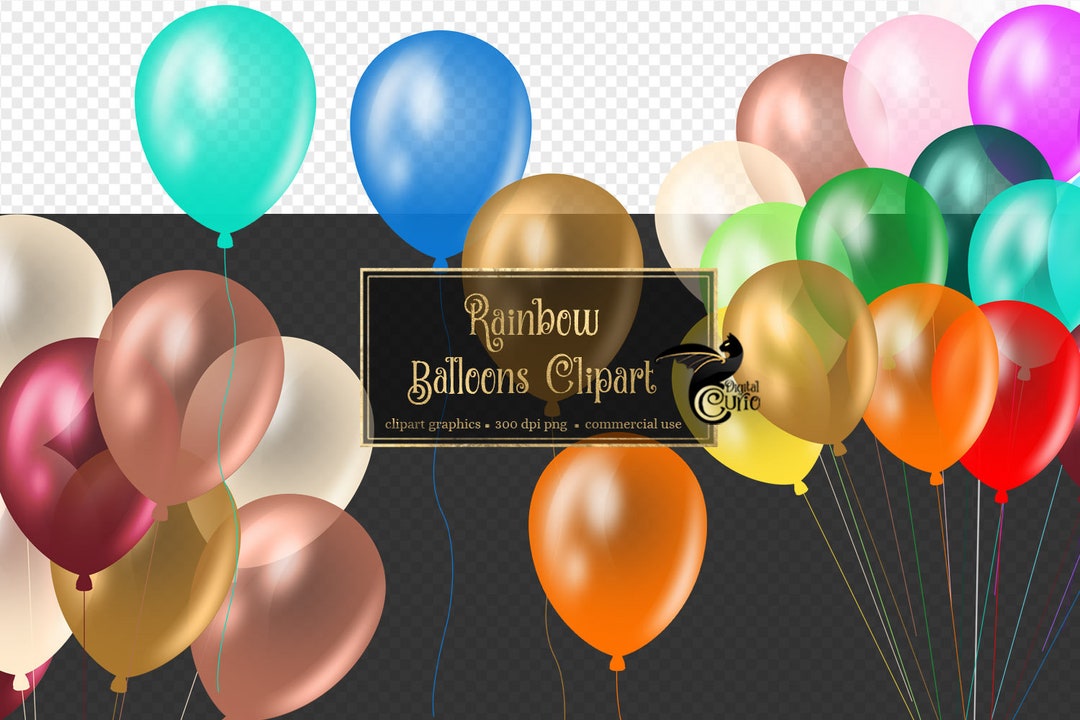 Rainbow Balloons Clipart - Colorful Party Clip Art Balloons in Single ...