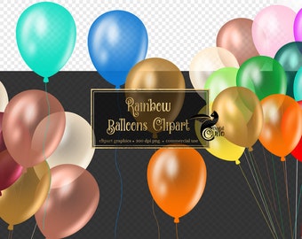 Balloons Clipart | Rainbow Balloons Clipart Set of 18 | Instant Digital ...