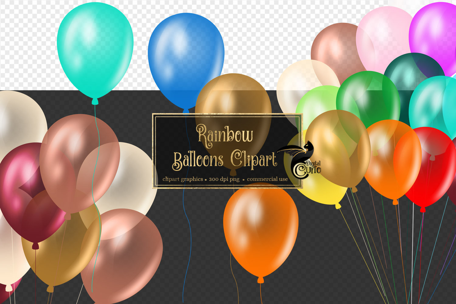 Rainbow Balloons Clipart Colorful Party Clip Art Balloons in - Etsy