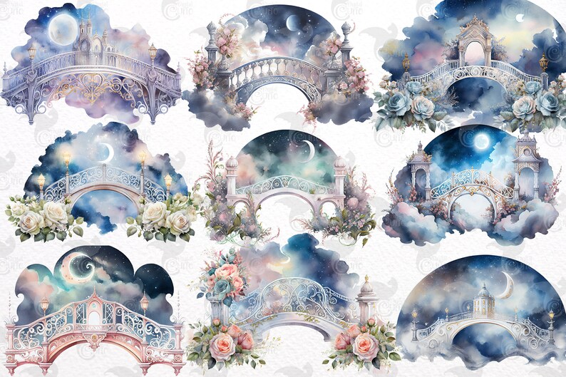 Watercolor Celestial Bridges Clipart – Fantasy Galaxy PNG (digital ...